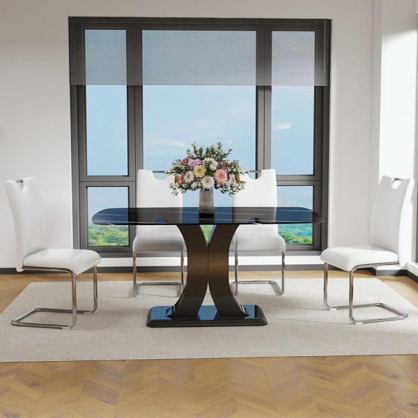 hanada 5 - Piece Glass Top Pedestal Dining Set | Wayfair